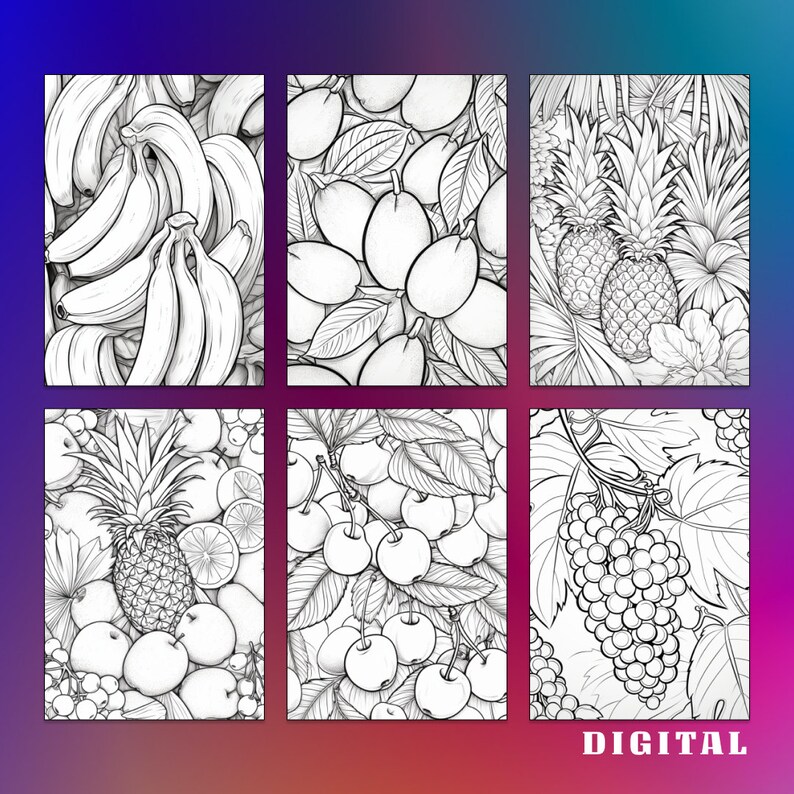 25 Fruit Pattern Coloring Page, Fruits Coloring Book, Pattern Coloring ...
