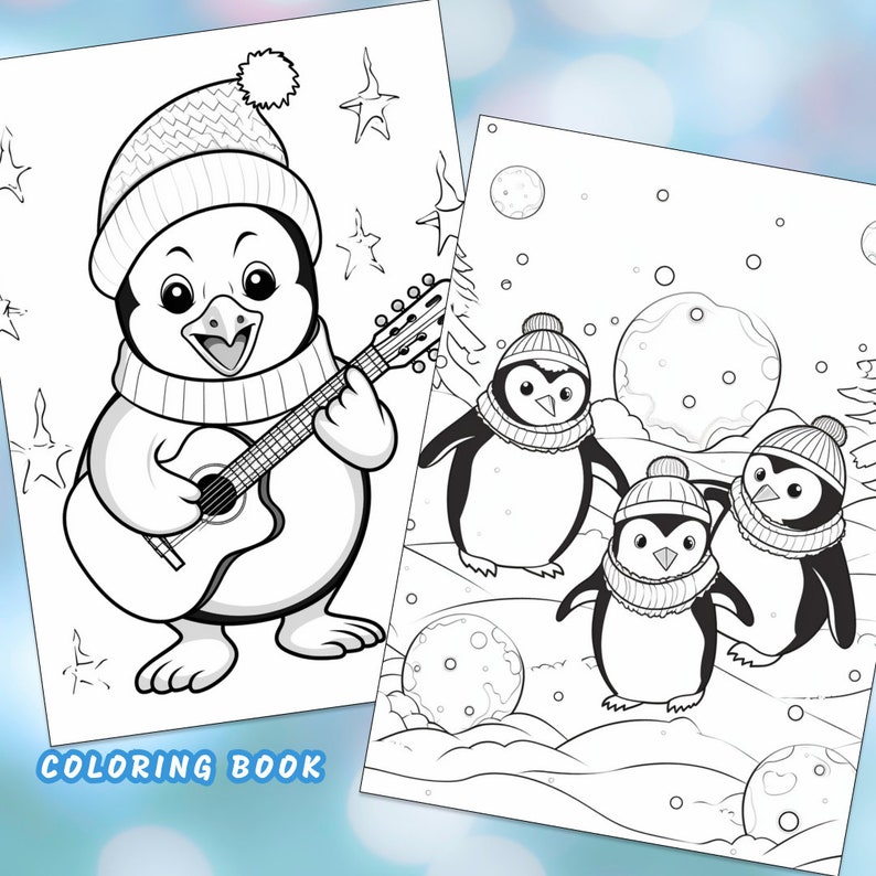 18 Winter Penguin Coloring Page, Cute Penguin Coloring Book, Adults ...