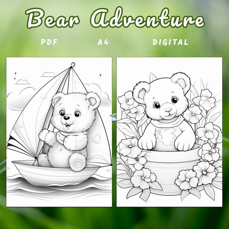 21 Bear Adventure Coloring Page, Cute Bear Coloring Book, Coloring Book ...