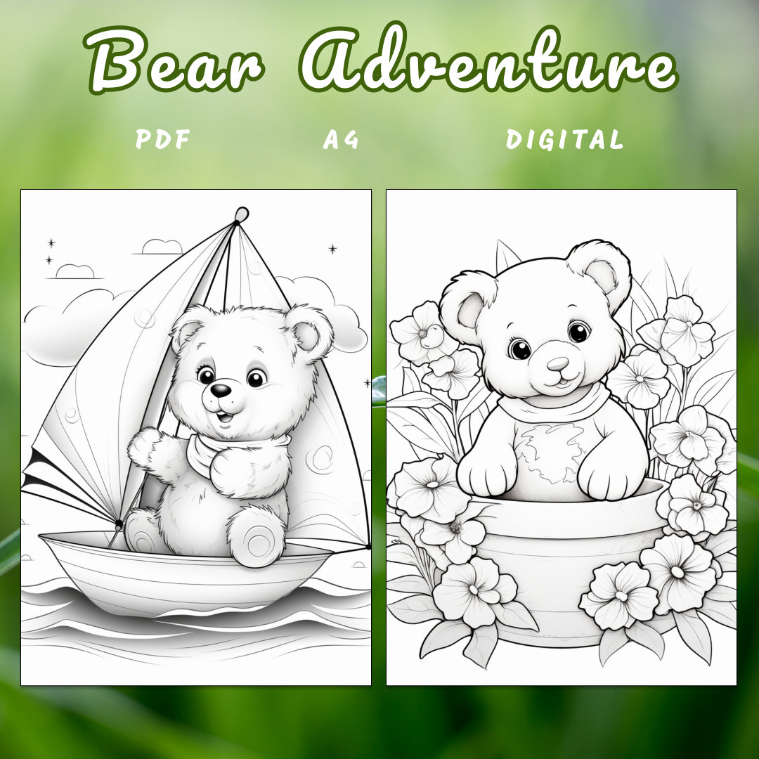 21 Bear Adventure Coloring Page, Cute Bear Coloring Book, Coloring Book ...