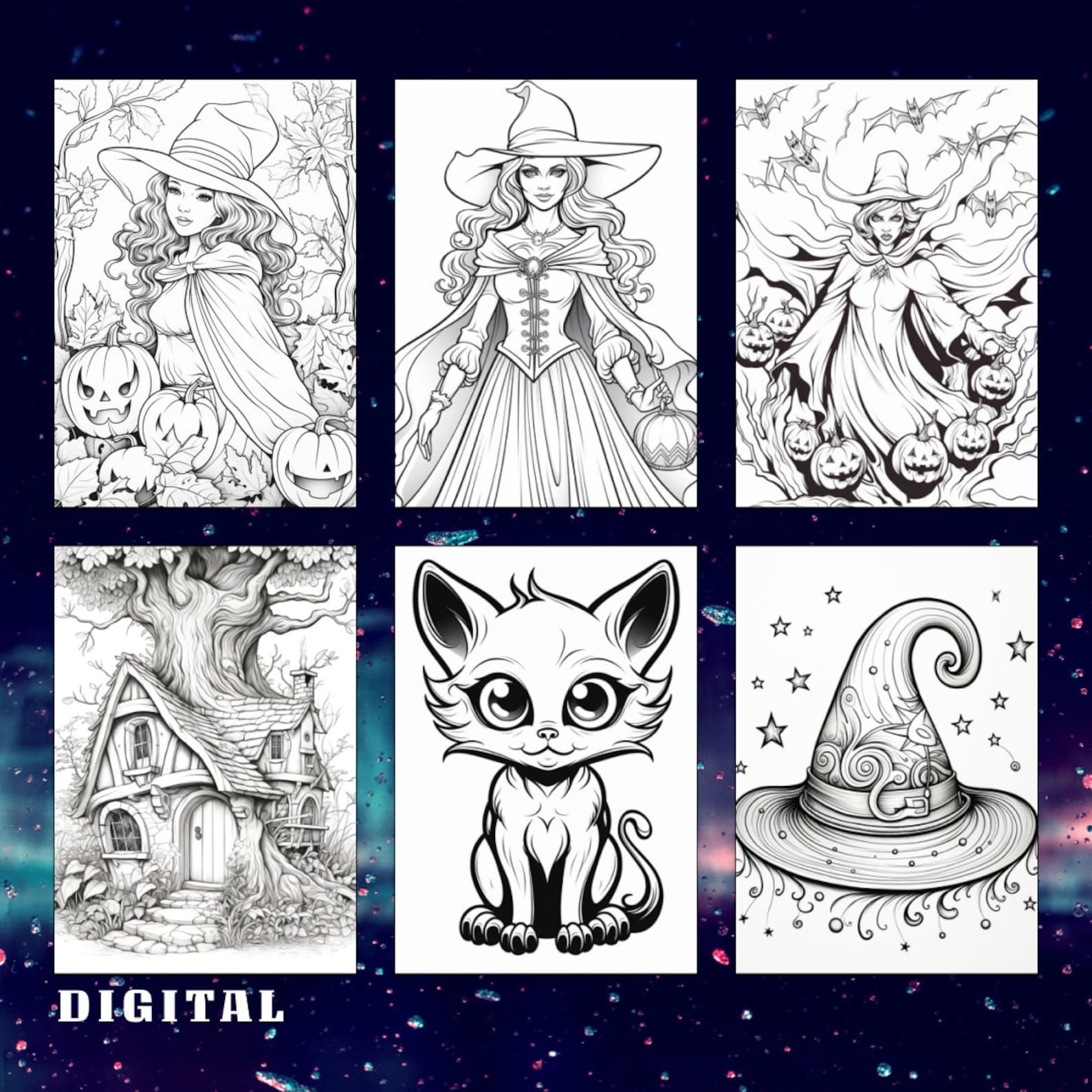 30 Witches Coloring Page, Autumn Coloring, Magic Witch Coloring Book ...