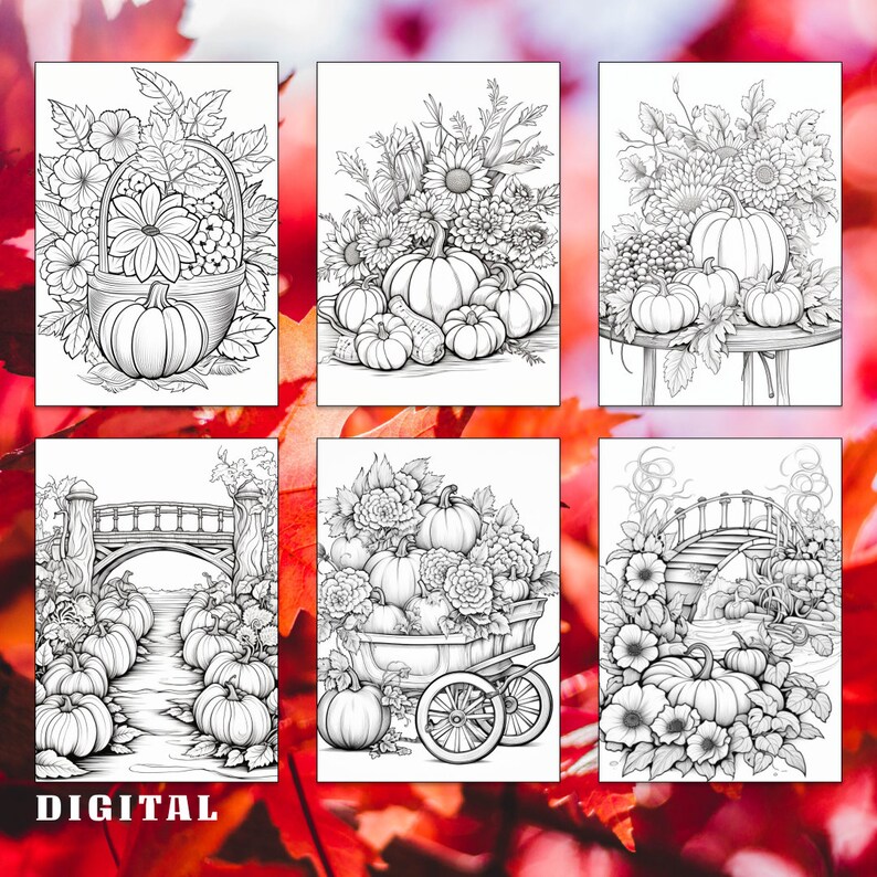 30 Autumn Pumpkins Coloring Page, Autumn Coloring, Coloring Book ...