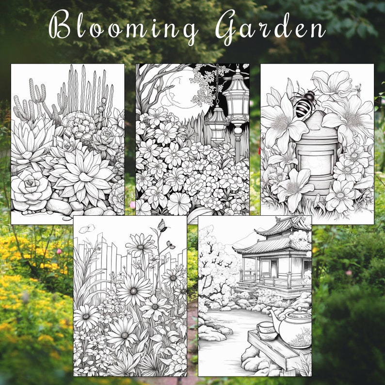 23 Blooming Garden Coloring Page, Floral Garden Coloring Book, Flowers ...