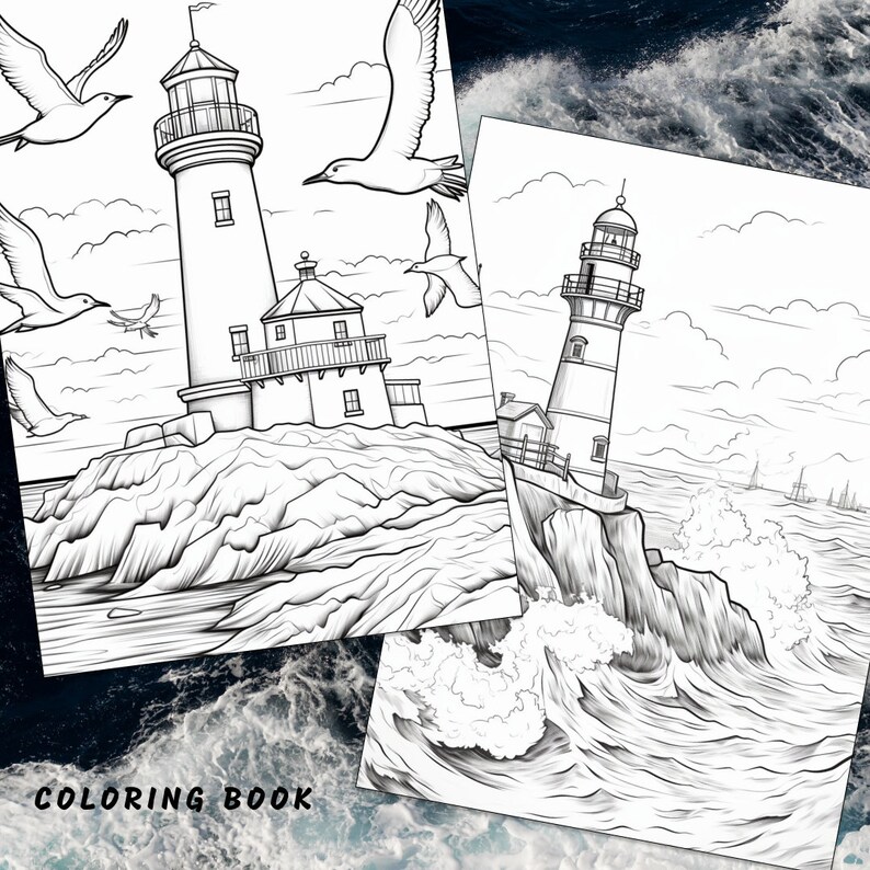 32 Lighthouse Coloring Page, Ocean Coloring Book, Waves Coloring Book ...