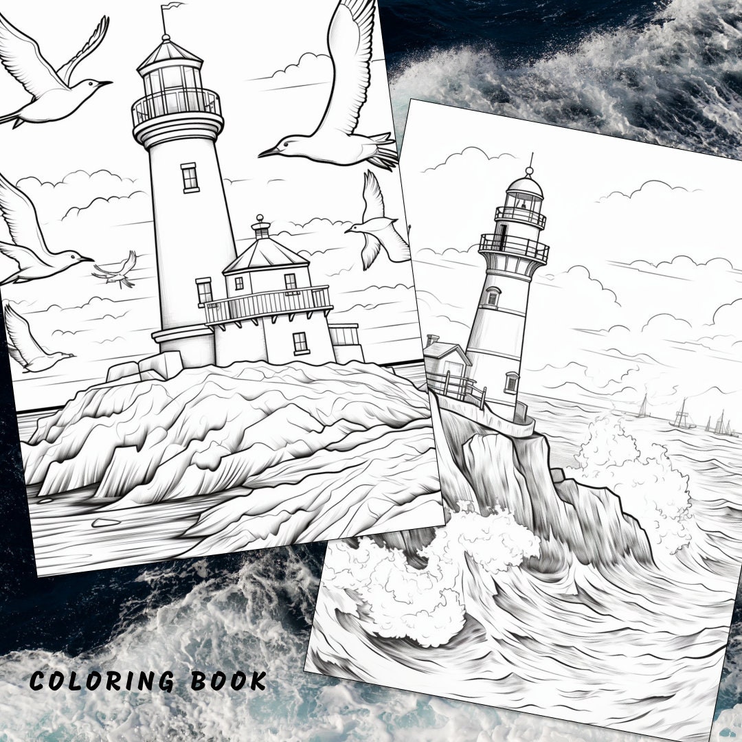 32 Lighthouse Coloring Page, Ocean Coloring Book, Waves Coloring Book ...