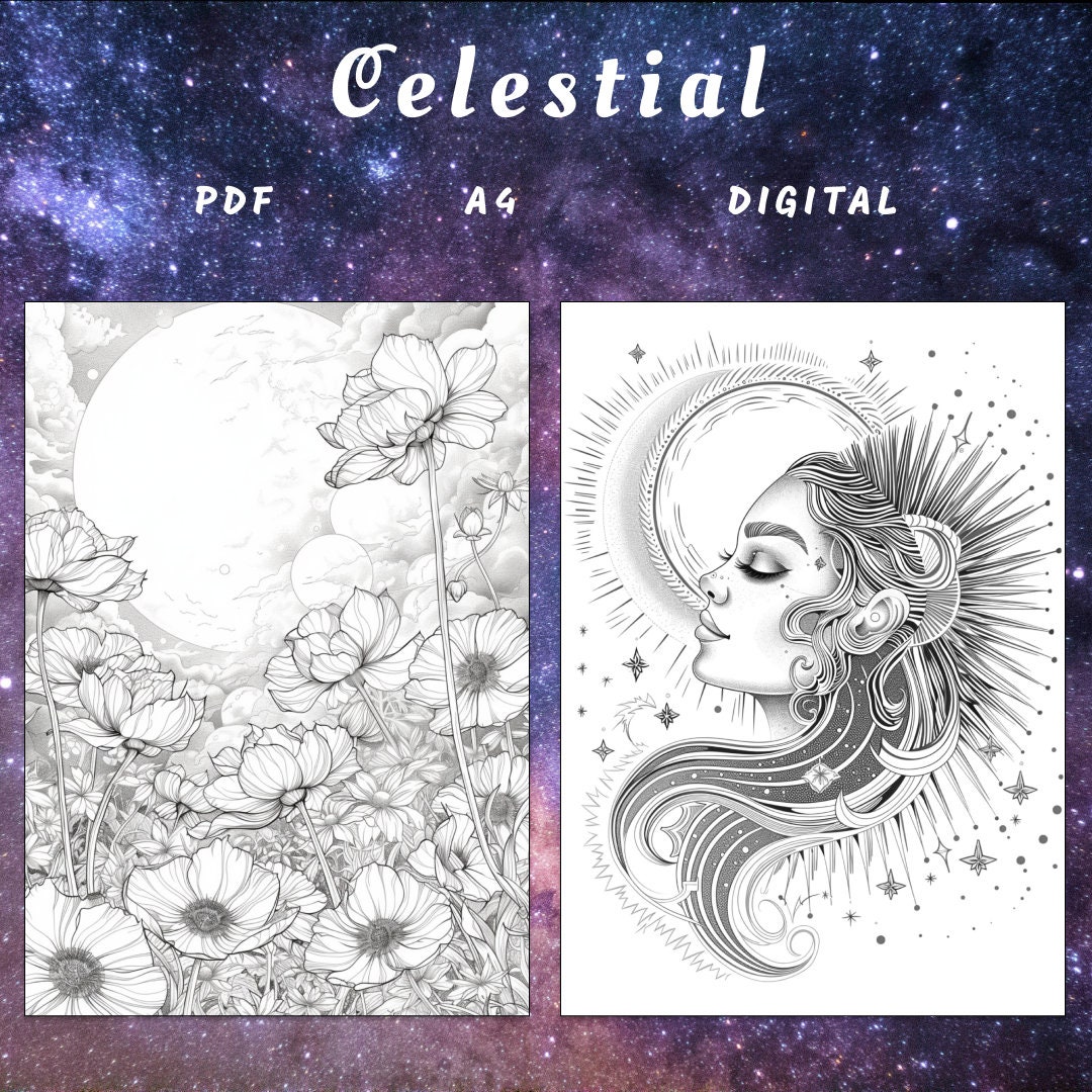 25 Celestial Coloring Page, Celestial Coloring Book,night Coloring Book ...