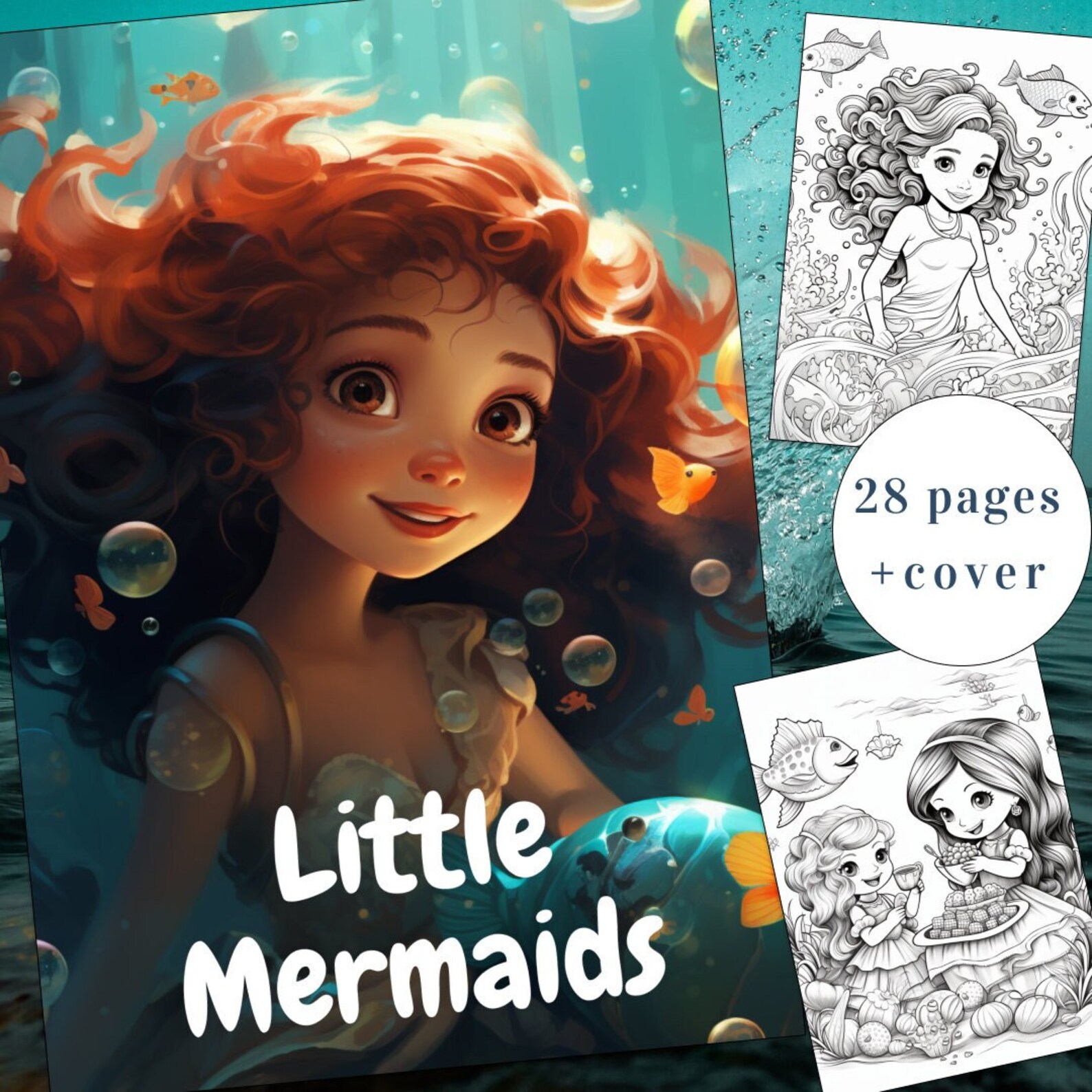 Little Mermaid Coloring Book, Cute Mermaids for Kids and Adults ...