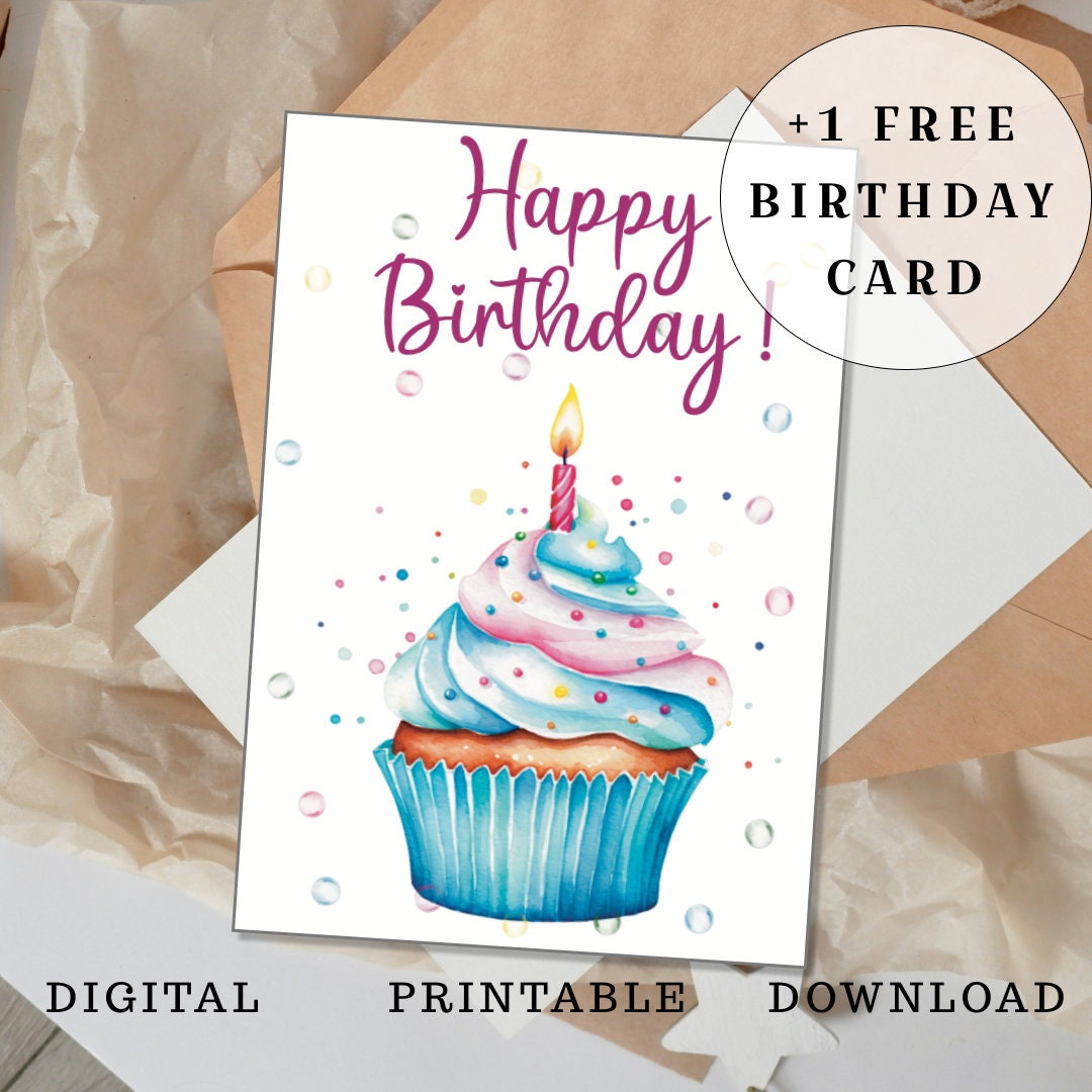 Cupcake Birthday Card, Happy Birthday Card, Digital Birthday Card ...
