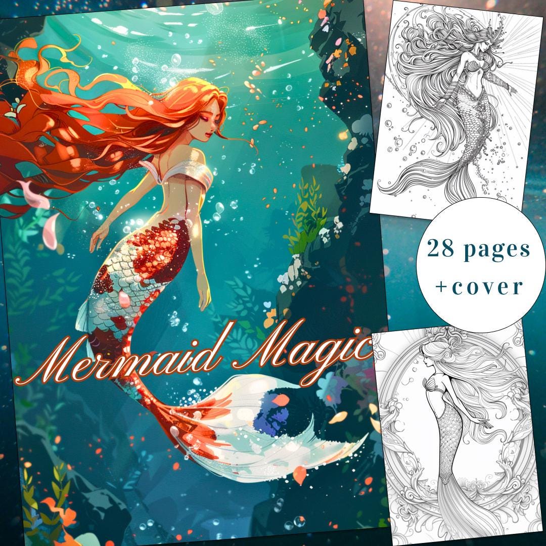 28 Mermaid Magic Coloring Page, Mermaid Coloring Book, Ocean Coloring ...