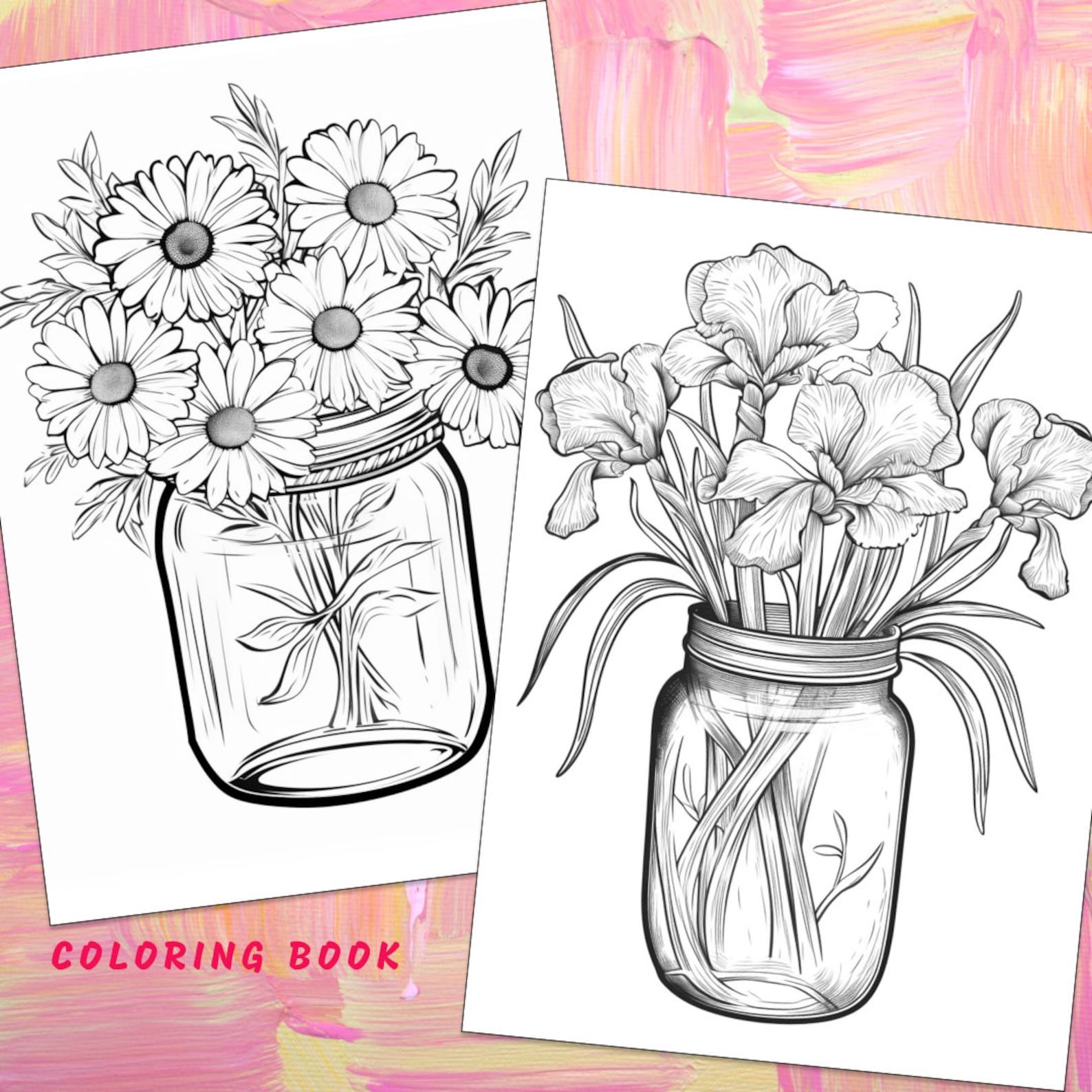 18 Flowers in Jar Coloring Page, Flower Coloring Page, Flowers Coloring ...