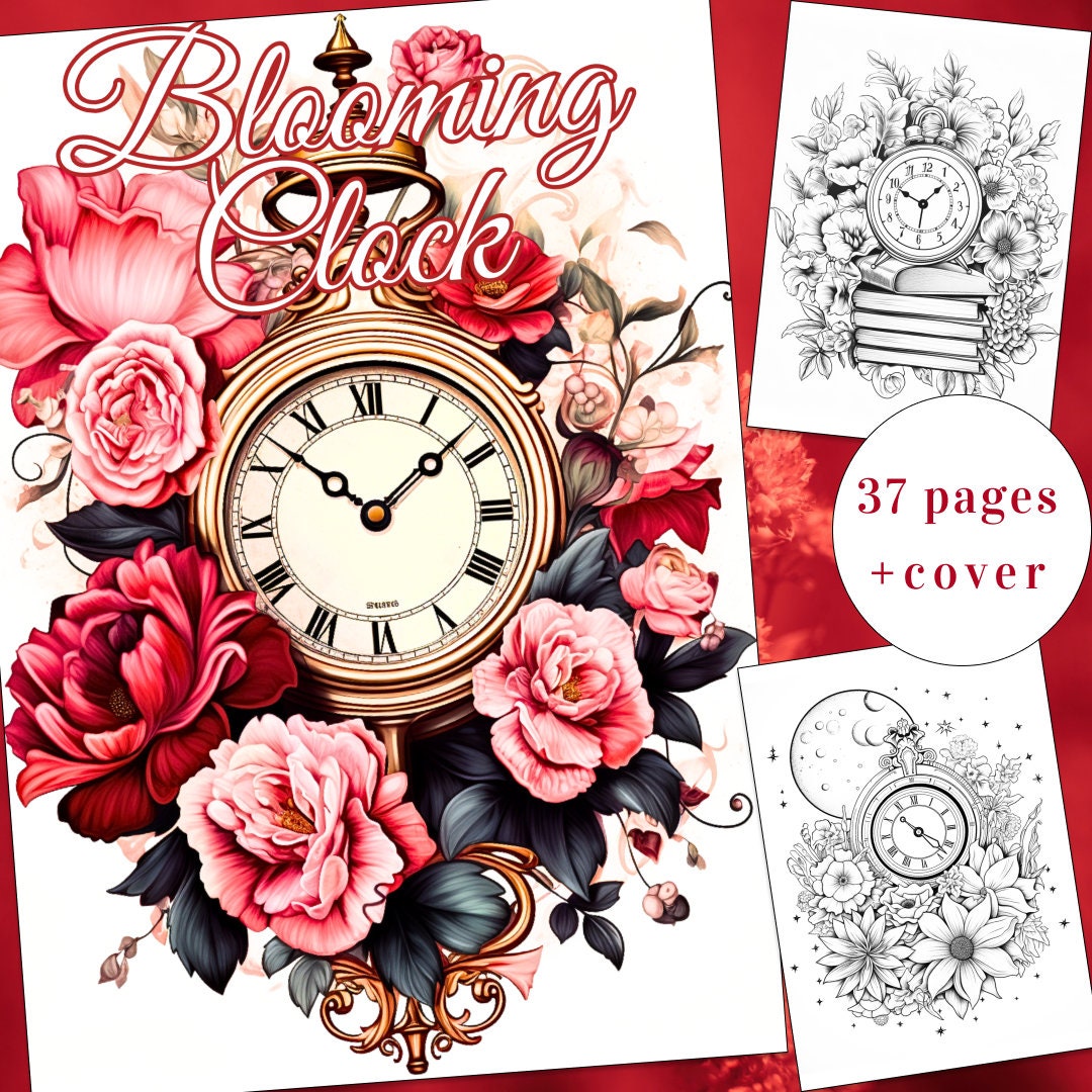 37 Blooming Clock Coloring Page, Clock Coloring, Flowers Coloring Book ...