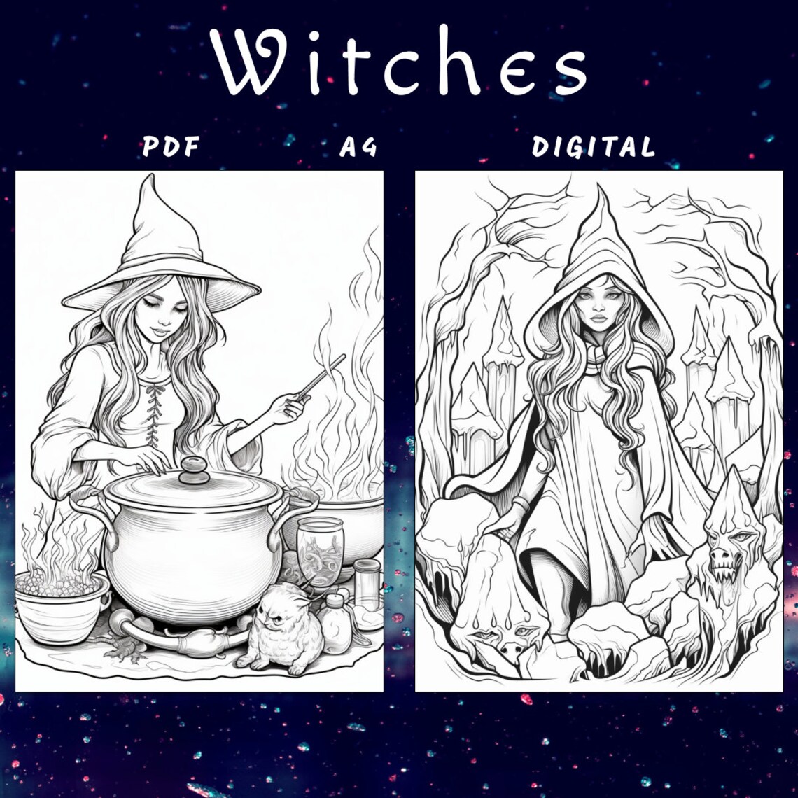 30 Witches Coloring Page, Autumn Coloring, Magic Witch Coloring Book ...