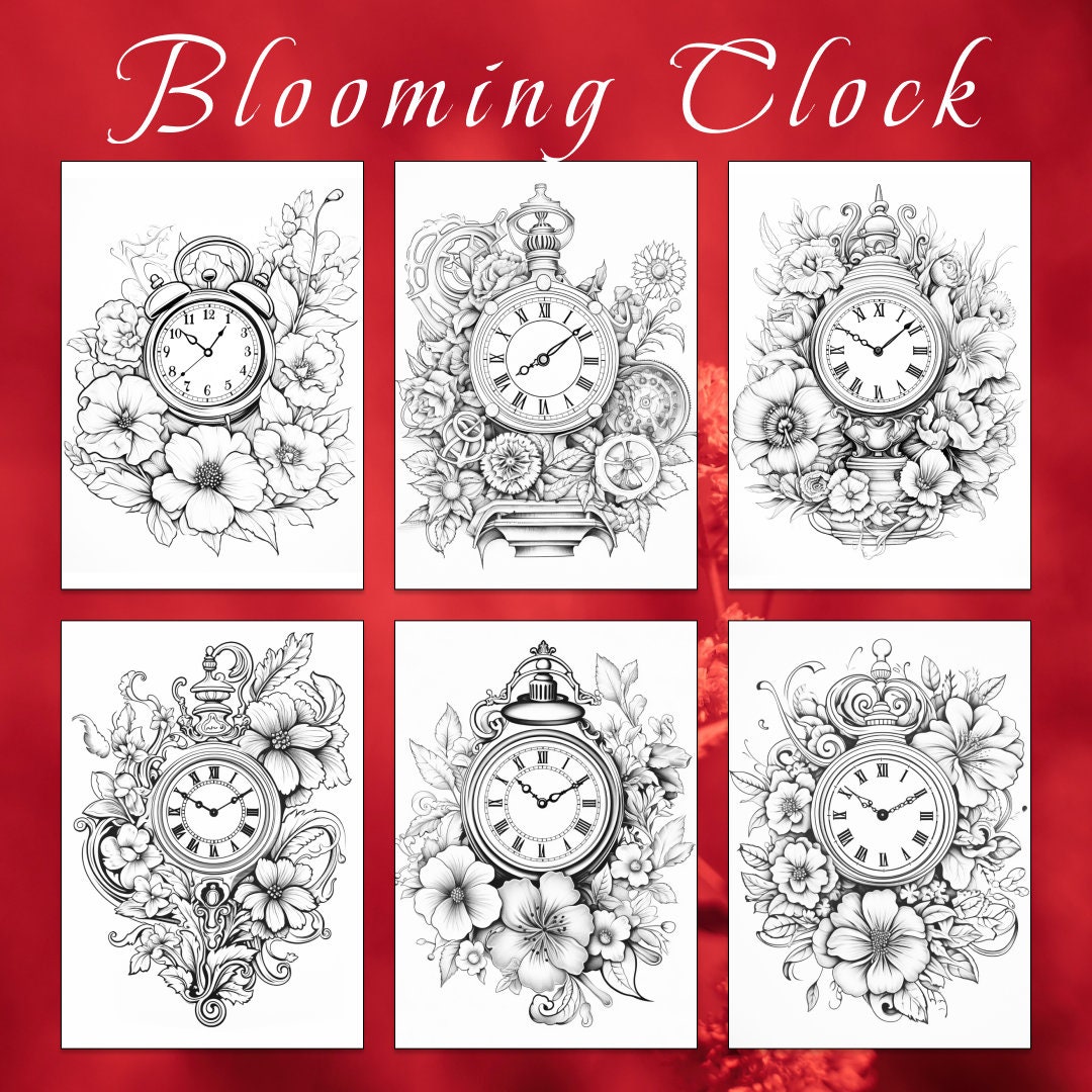 37 Blooming Clock Coloring Page, Clock Coloring, Flowers Coloring Book ...