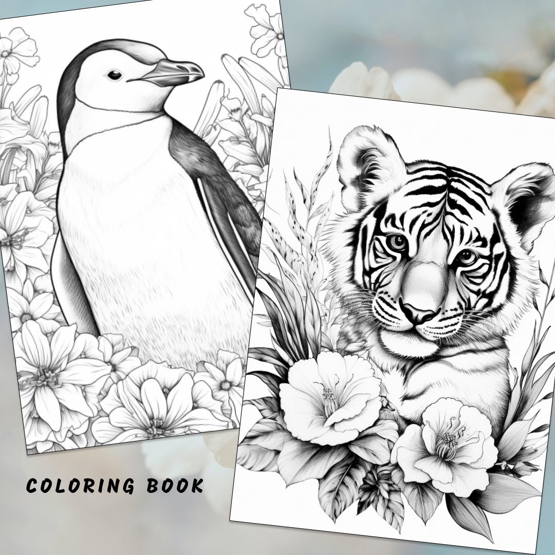 25 Floral Animal Coloring Page, Flower Coloring, Animal Coloring Book ...