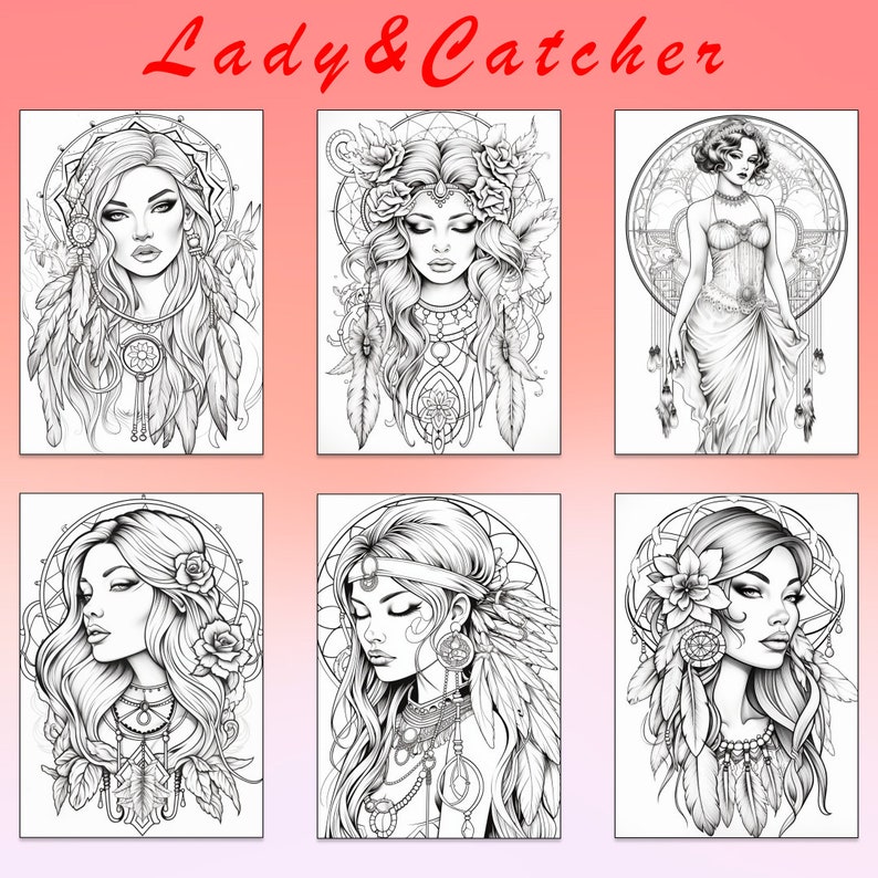 32 Lady Coloring Page Book, Lady and Catchers Coloring, Adults Kids ...