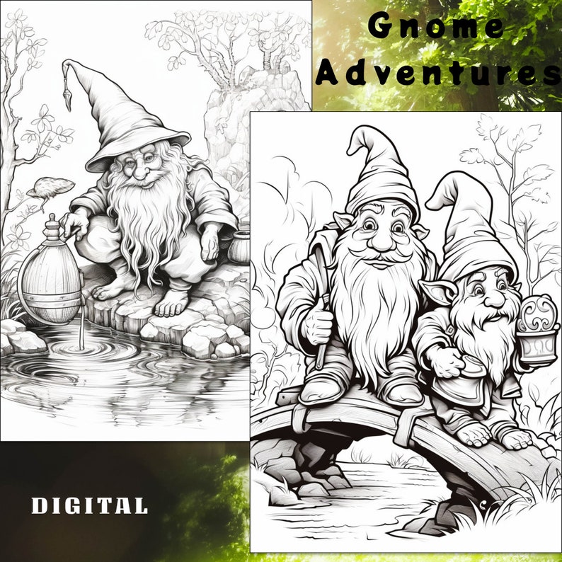 Gnome Adventures Coloring Book, 26 Fantasy Pages (printable PDF) - Etsy