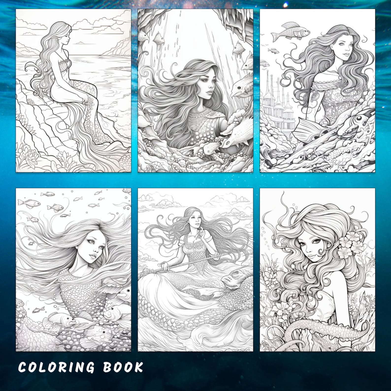 Mermaid Coloring Page, Mermaid Coloring Book, Coloring Book, Adults ...