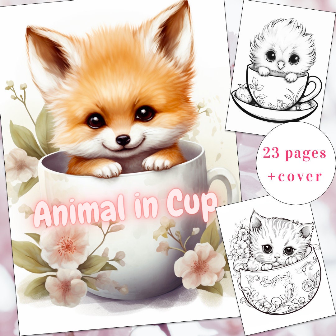 23 Animal in Cup Coloring Page, Animal Coloring Book, Fantasy Coloring ...