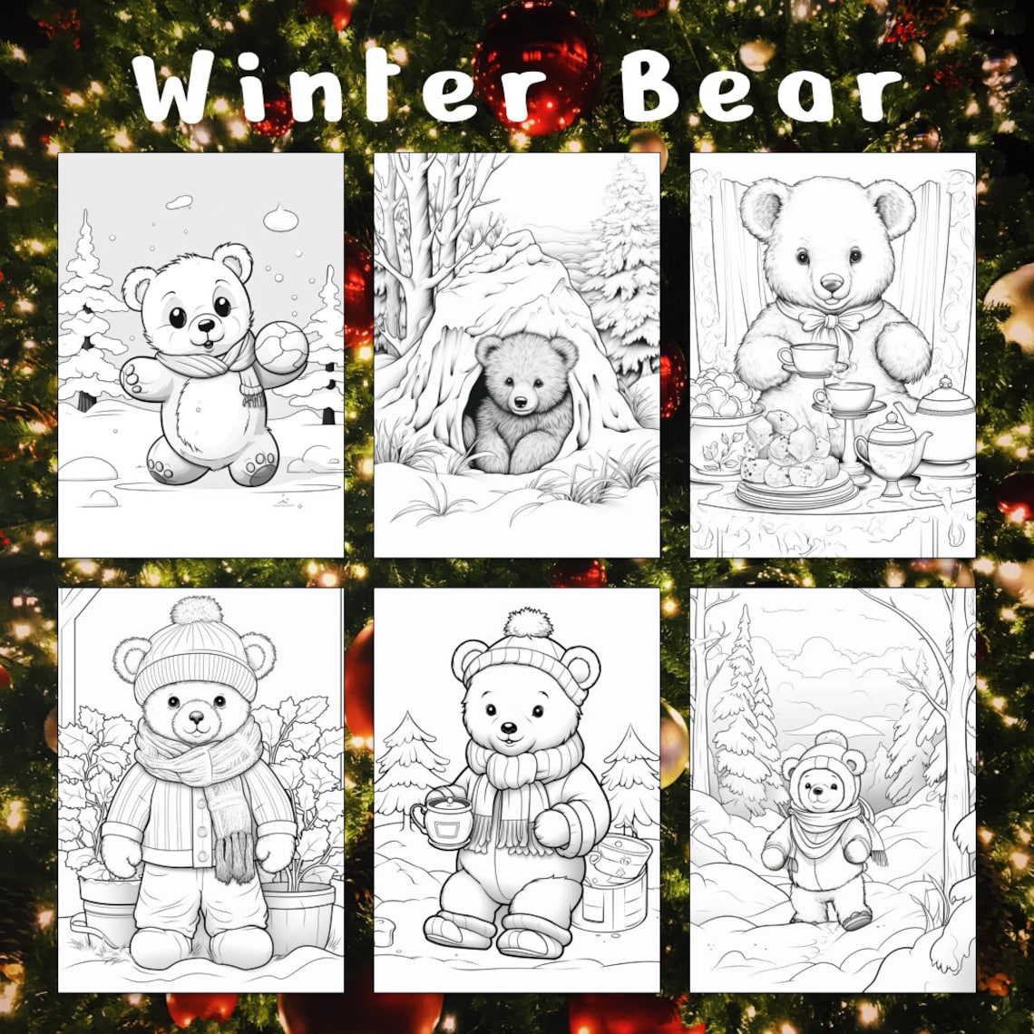 24 Winter Bear Coloring Page Cute Bear Coloring Book - Etsy