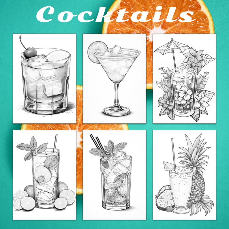 32 Cocktails Coloring Page, Cocktail Party Coloring, Drinks Coloring ...