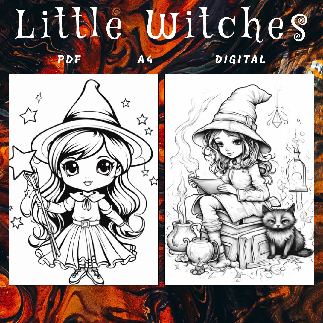 28 Little Witches Coloring Page, Cute Witches Coloring, Magic Witch ...
