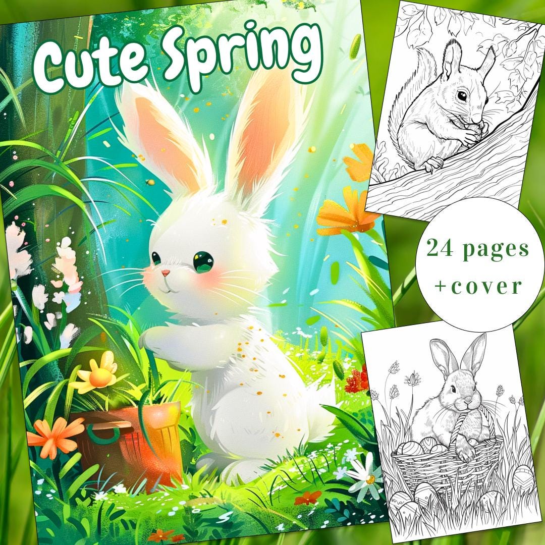 24 Cute Spring Coloring Page, Spring Coloring Book, Kawaii Coloring ...