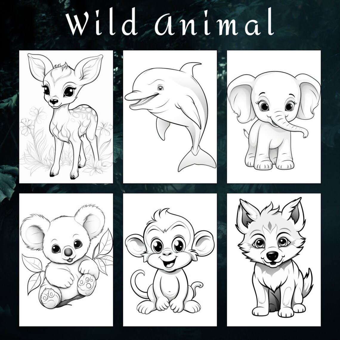 26 Wild Animal Coloring Page Cute Animal Coloring Book - Etsy