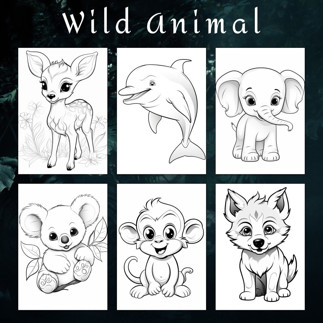 26 Wild Animal Coloring Page, Cute Animal Coloring Book, Animal ...