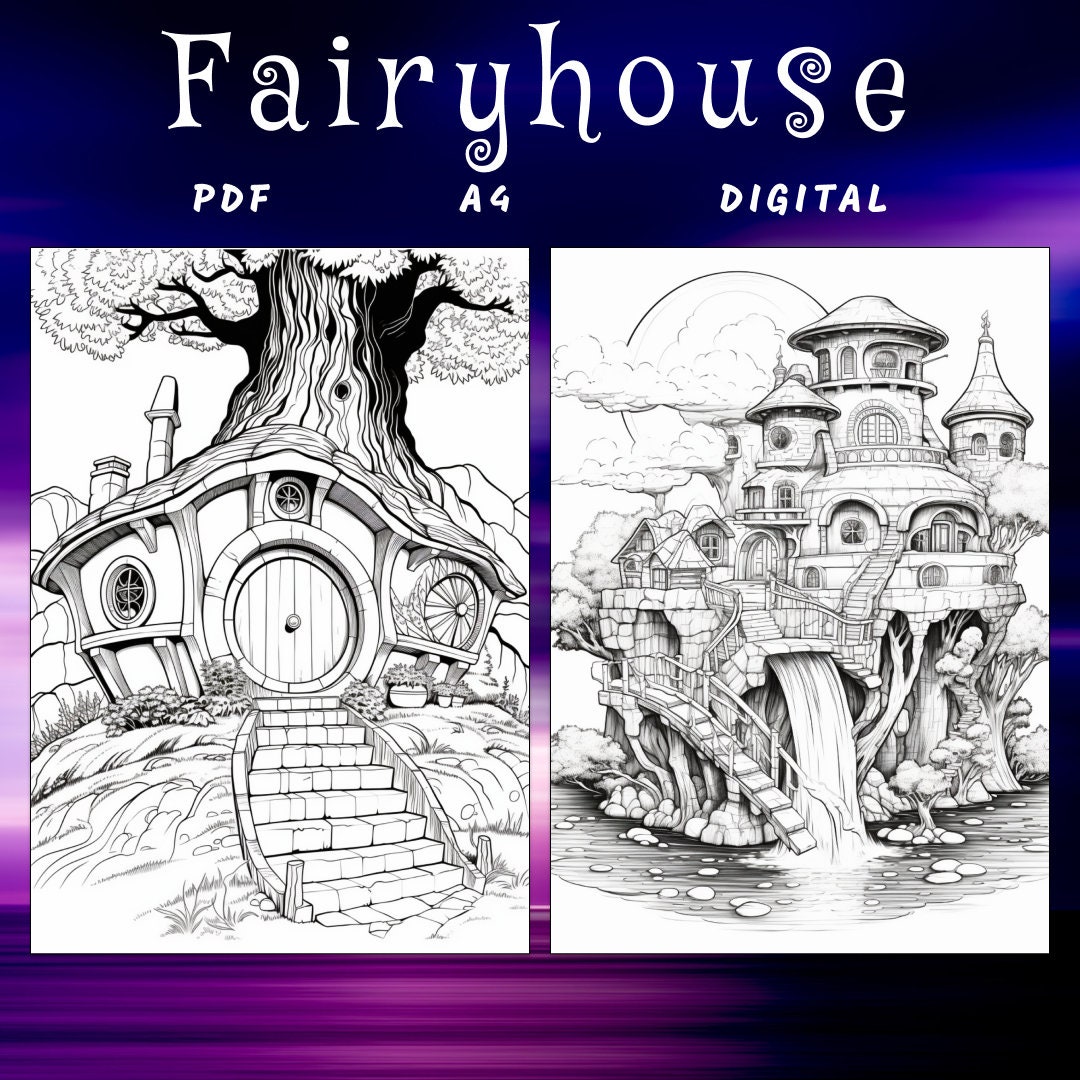 31 Fairyhouse Coloring Page, Fantasy House Coloring, Fairy Coloring ...