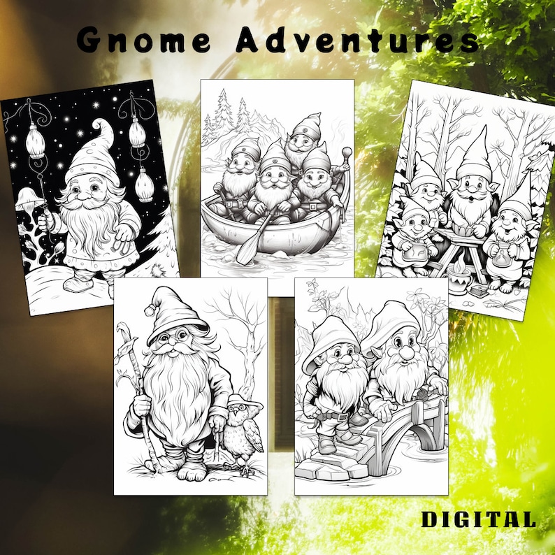 Gnome Adventures Coloring Book, 26 Fantasy Pages (printable PDF) - Etsy