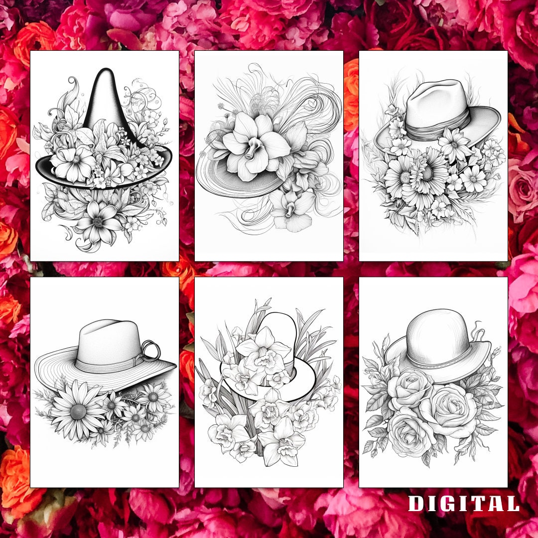 25 Blooming Hat Coloring Page, Hat Coloring, Flowers Coloring Book ...