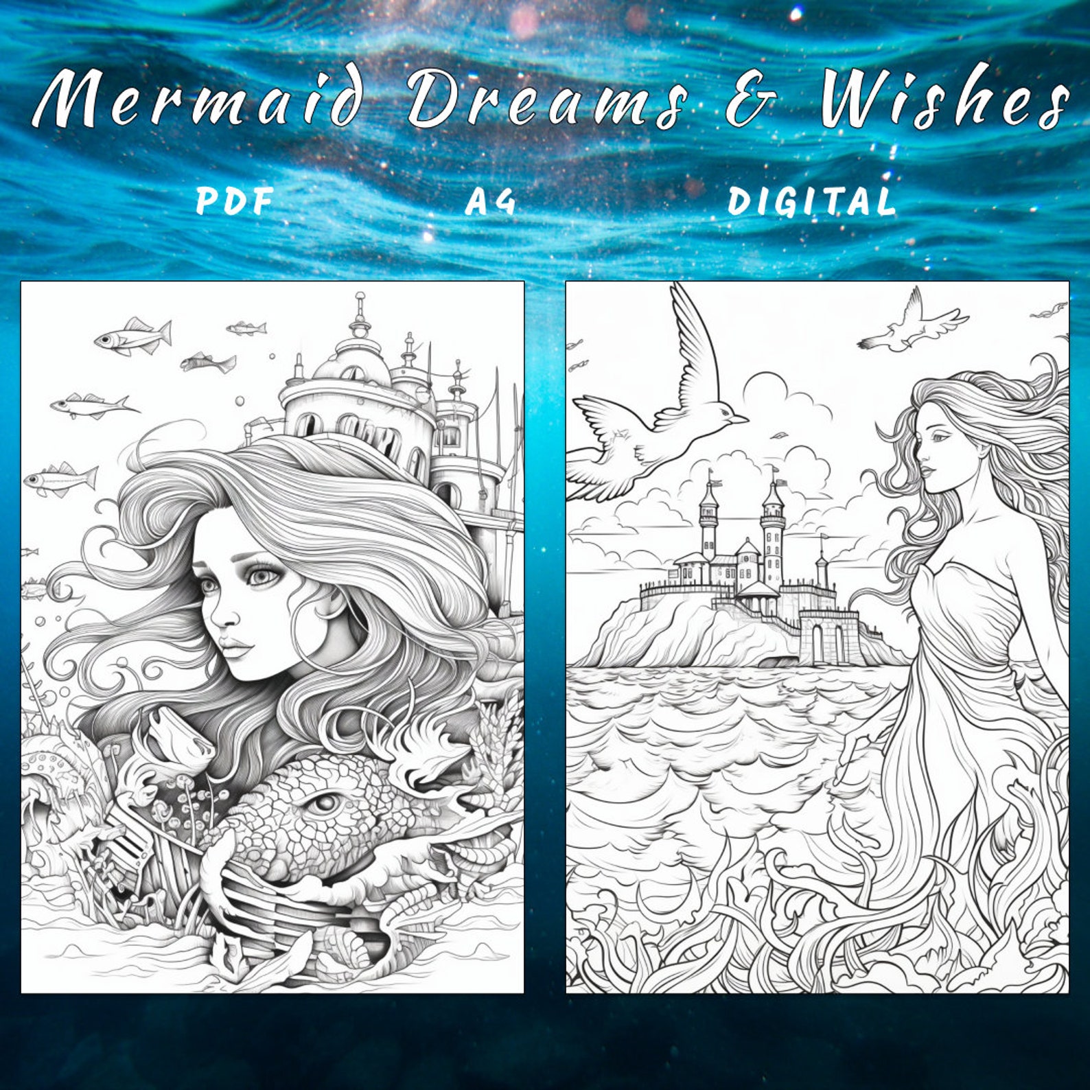 Mermaid Coloring Page, Mermaid Coloring Book, Coloring Book, Adults ...