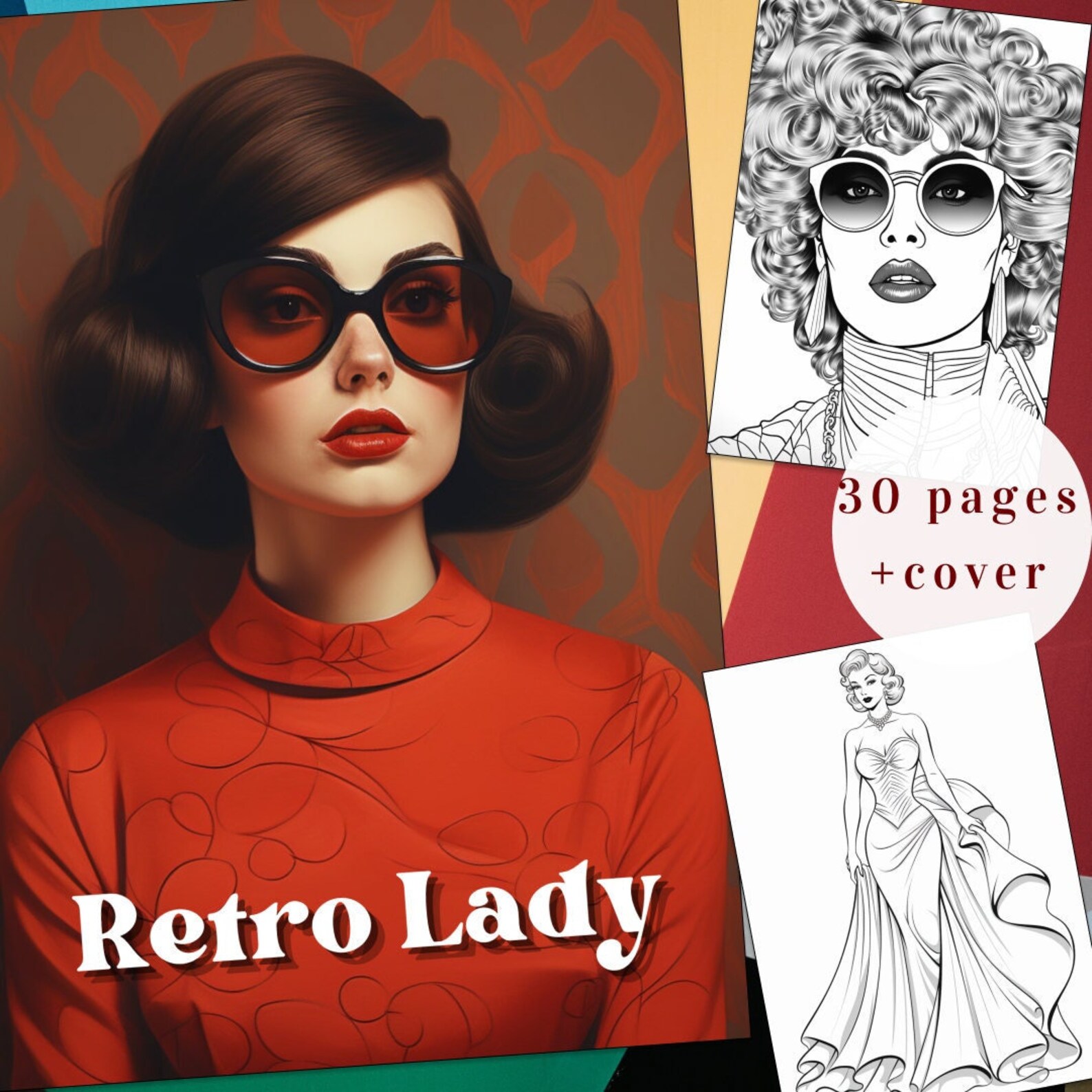 Retro Lady Coloring Book, Vintage Fashion Illustrations (printable PDF ...