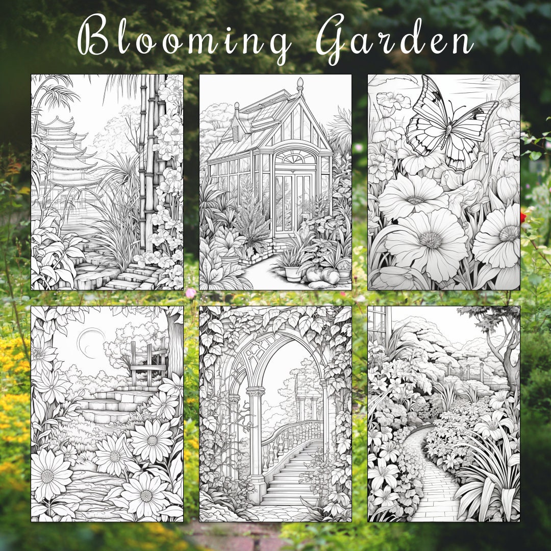 23 Blooming Garden Coloring Page Floral Garden Coloring Book - Etsy