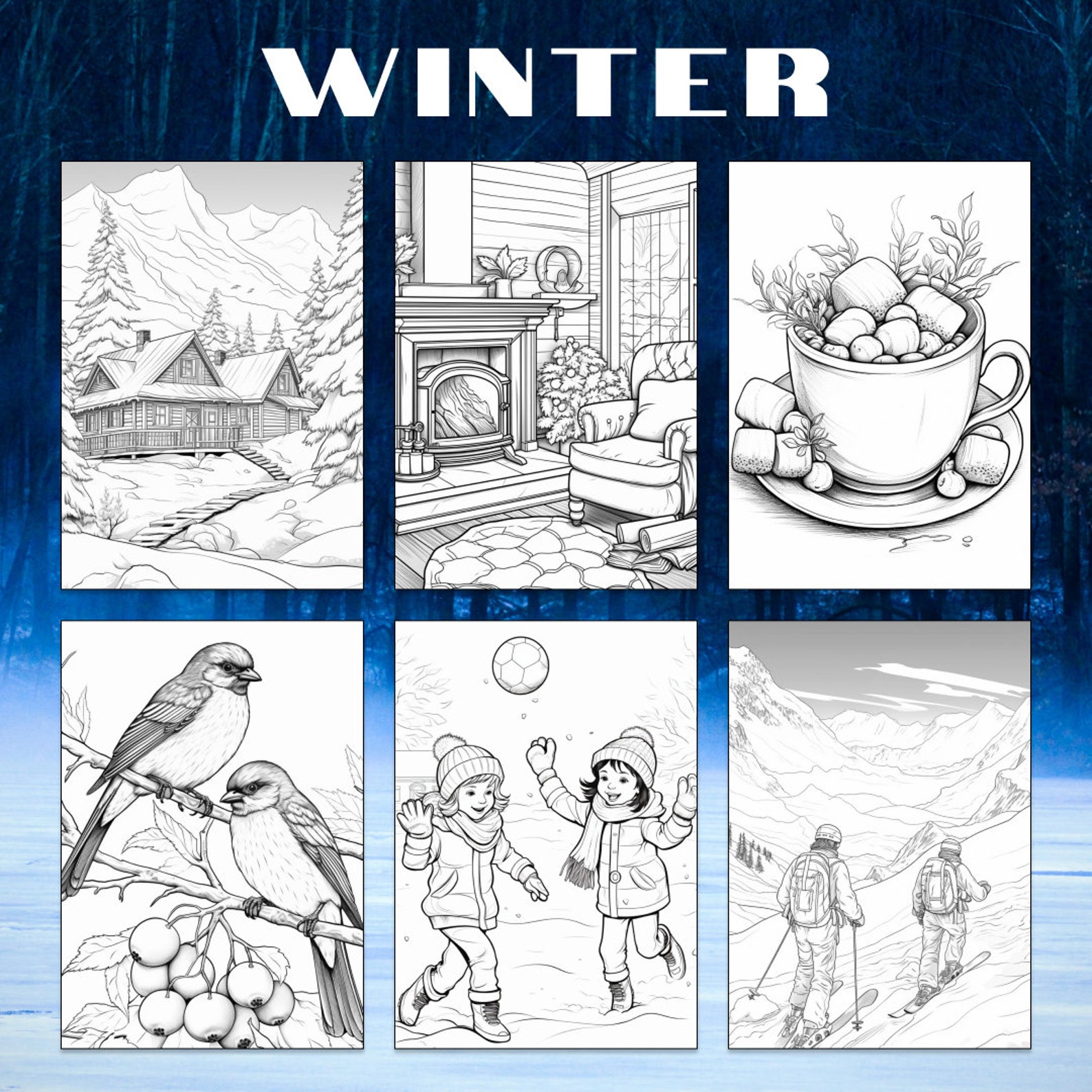 25 Winter Coloring Page, Winter Coloring Book, Coloring Book, Adults ...