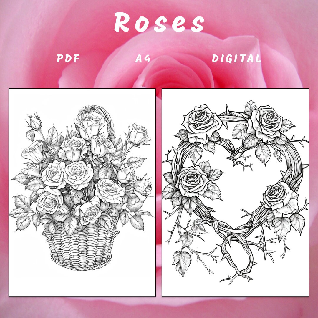 15 Roses Coloring Page, Flowers Coloring Book, Roses Coloring Book ...