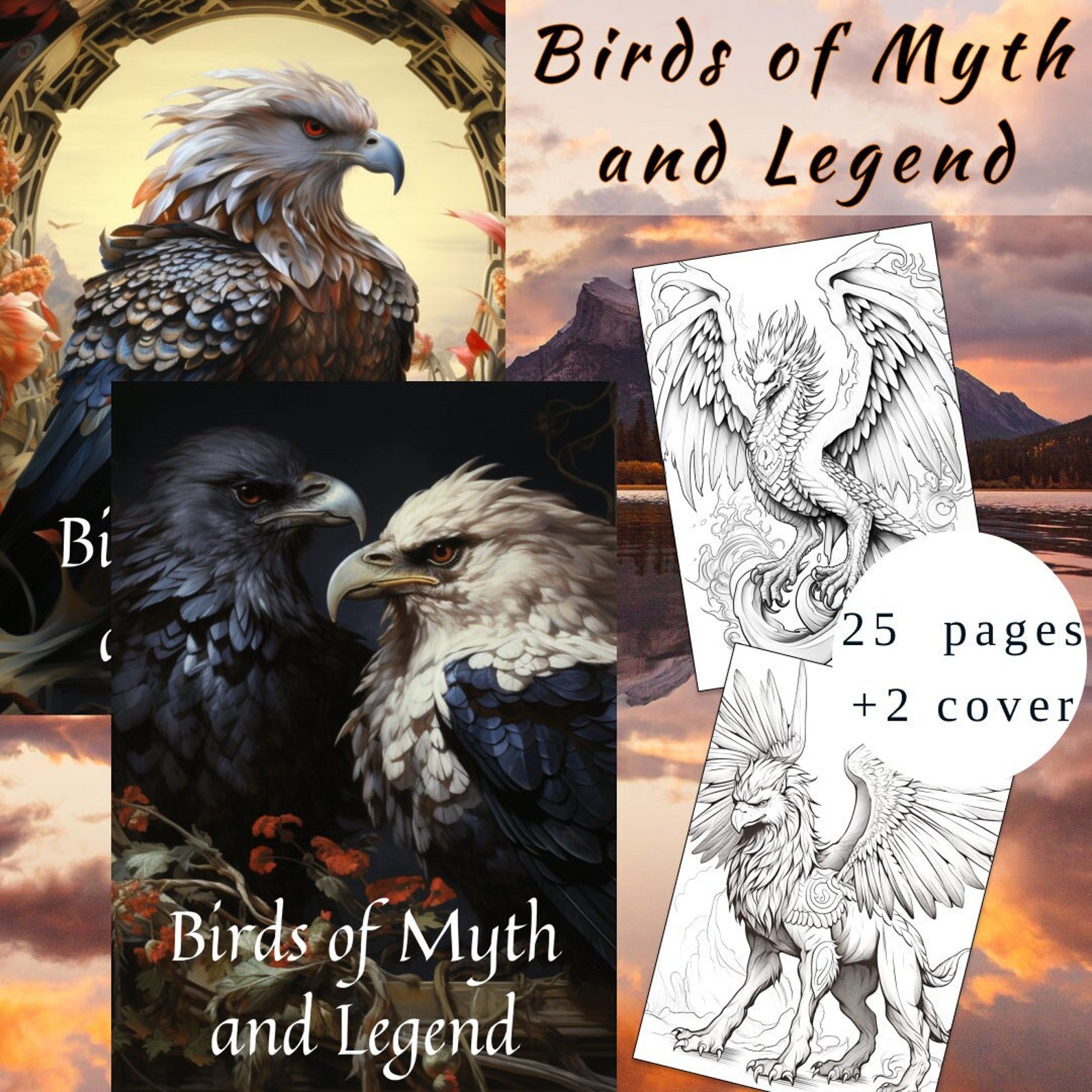 Birds of Myth and Legend Coloring Book, Printable PDF (instant Download ...