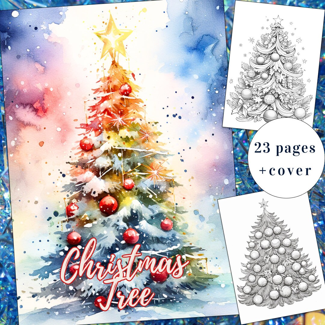 23 Christmas Tree Coloring Page, New Year Coloring Book, Holiday ...
