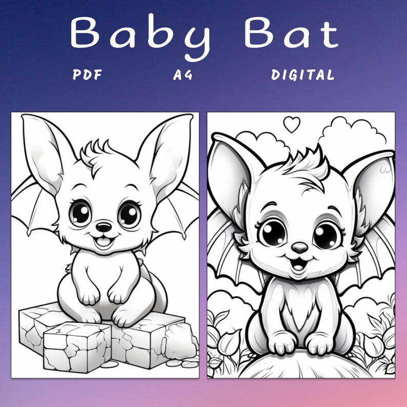 26 Cute Baby Bat Coloring Page, Cute Coloring, Adults + Kids- Instant ...