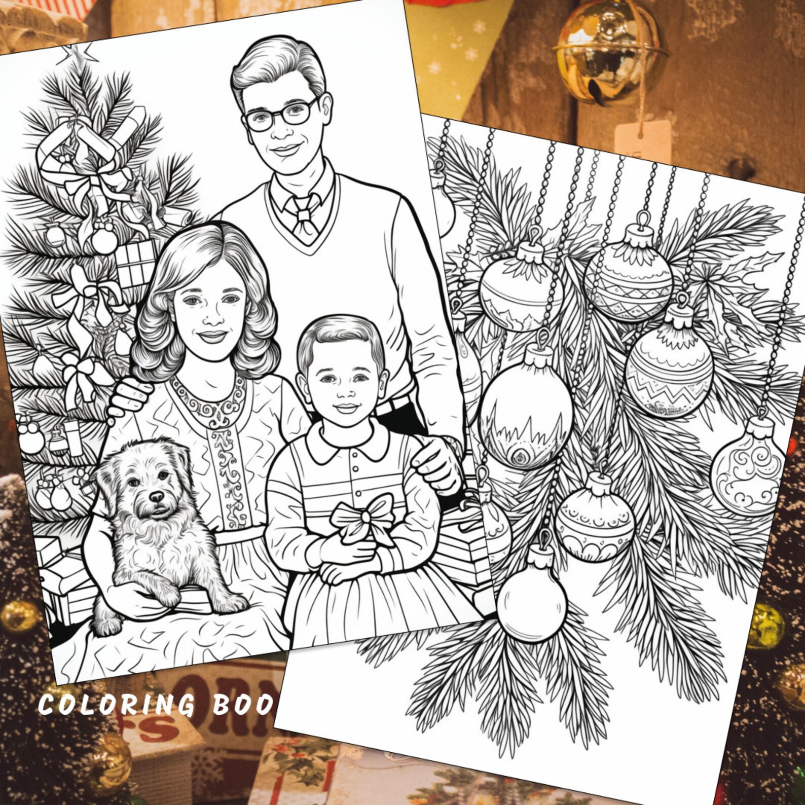 24 Vintage Christmas Coloring Page, Winter Coloring, Retro Christmas ...