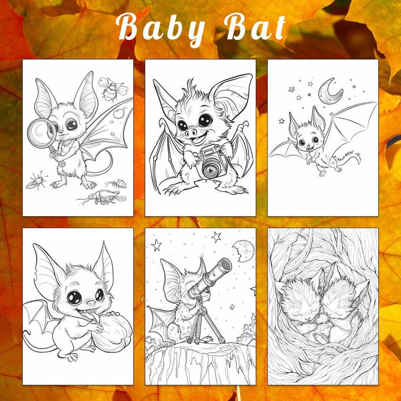 25 Cute Baby Bat Coloring Page, Cute Coloring, Adults + Kids- Instant ...