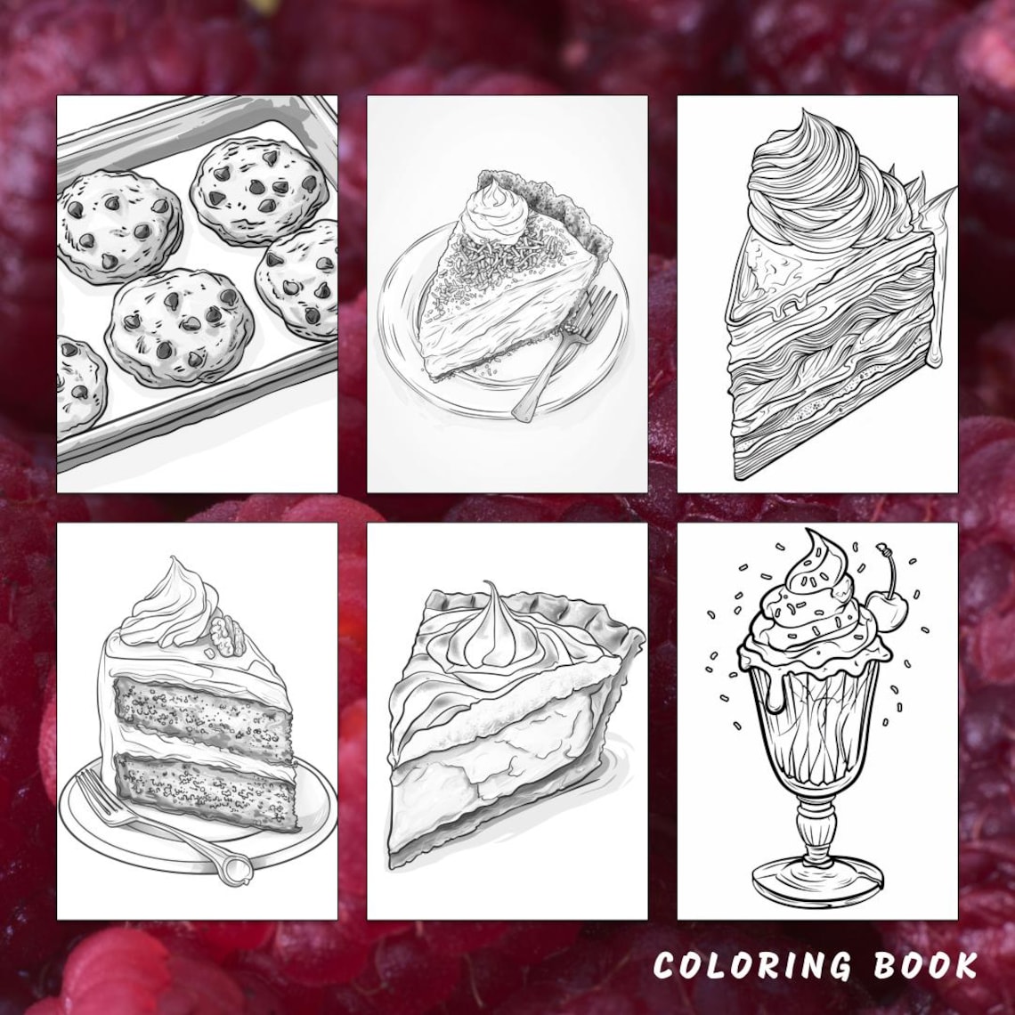 30 Desserts Coloring Page, Cakes Coloring Book, Desserts Coloring Book ...
