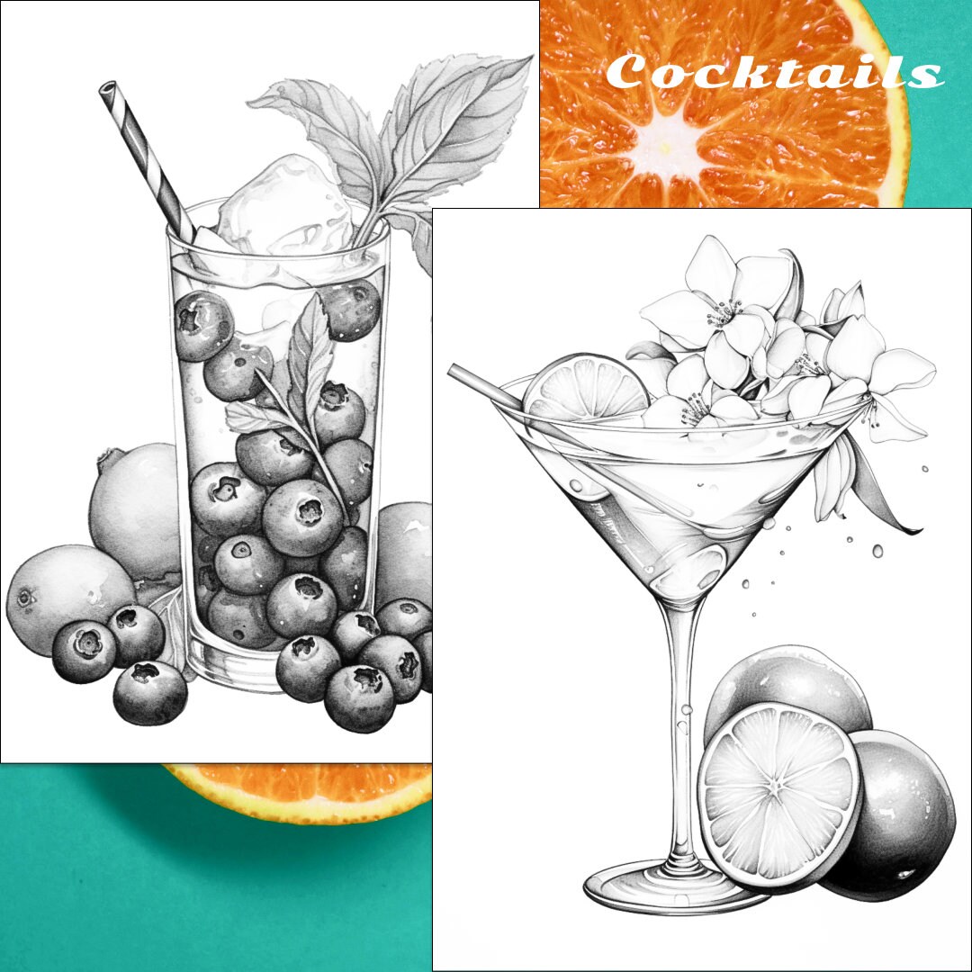 32 Cocktails Coloring Page, Cocktail Party Coloring, Drinks Coloring ...
