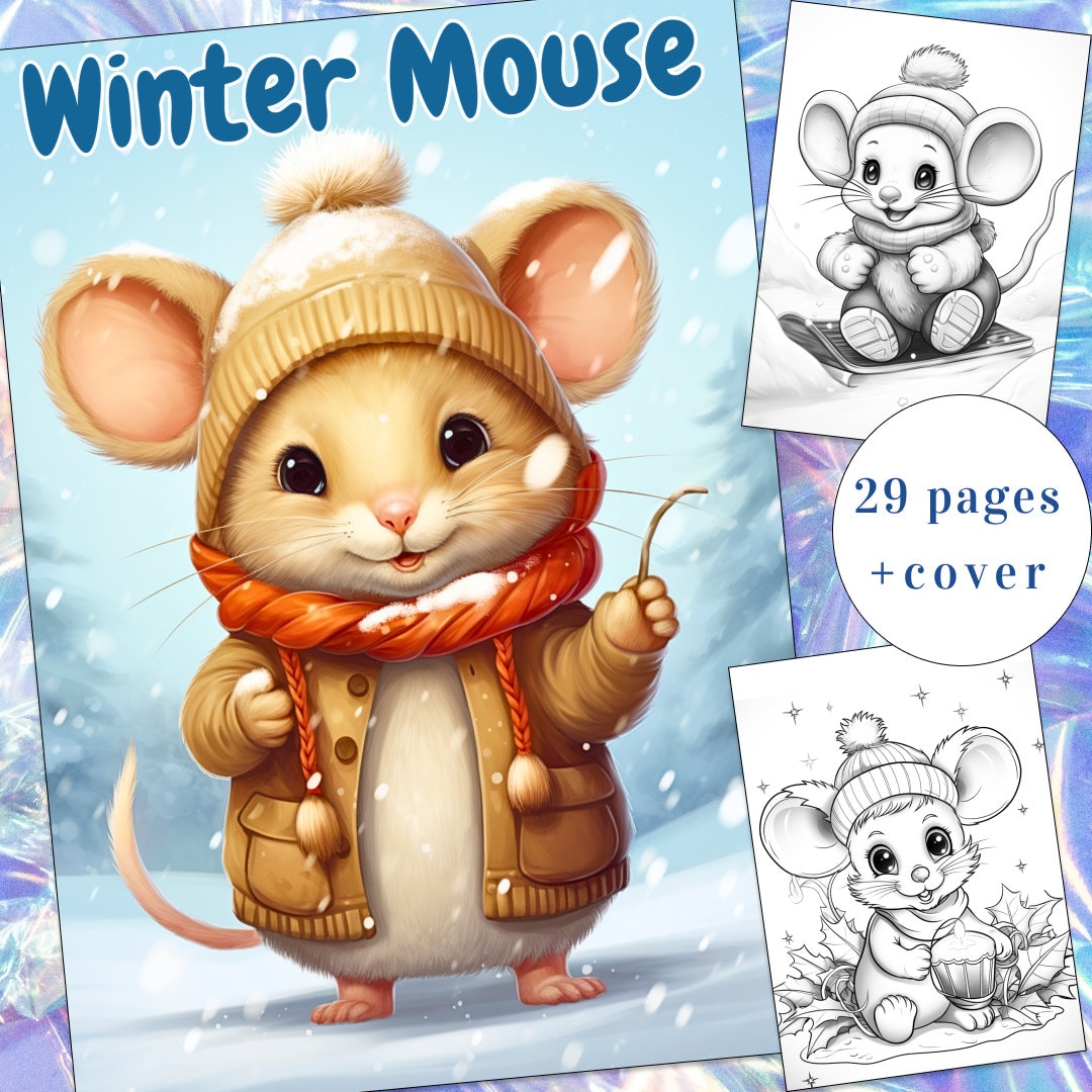 29 Winter Mouse Coloring Page, Cute Mouse Coloring Book, Adults + Kids ...