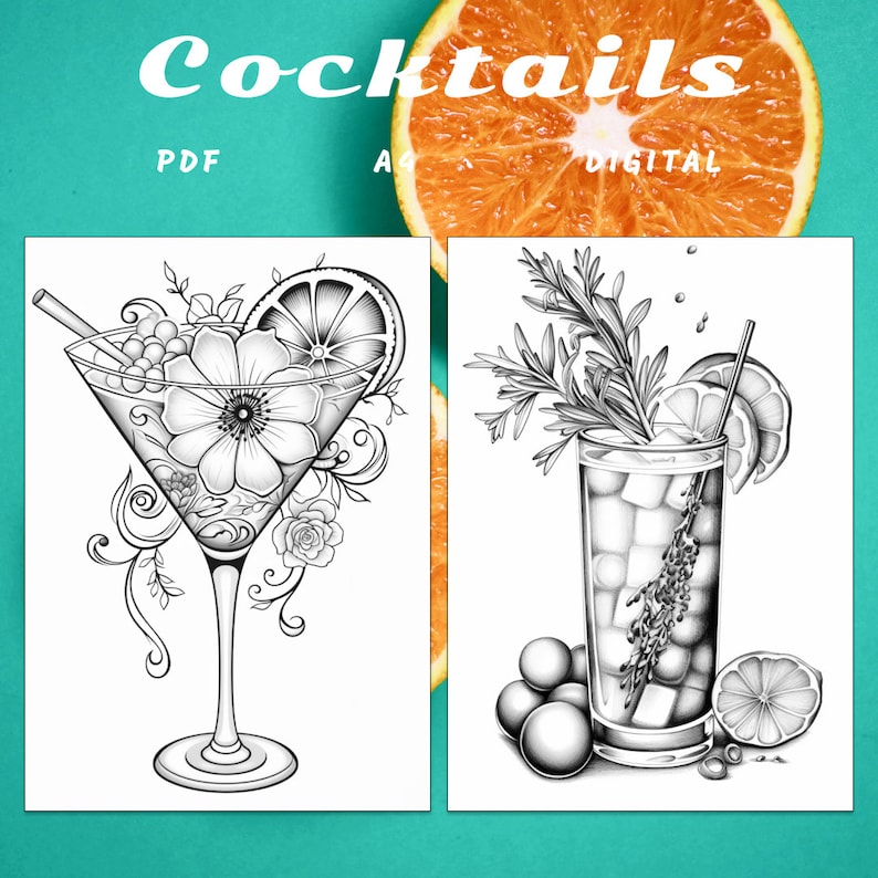 32 Cocktails Coloring Page, Cocktail Party Coloring, Drinks Coloring ...