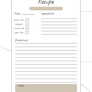 Digital Recipe Template, Printable Recipe Page, Recipe Card, Recipe ...