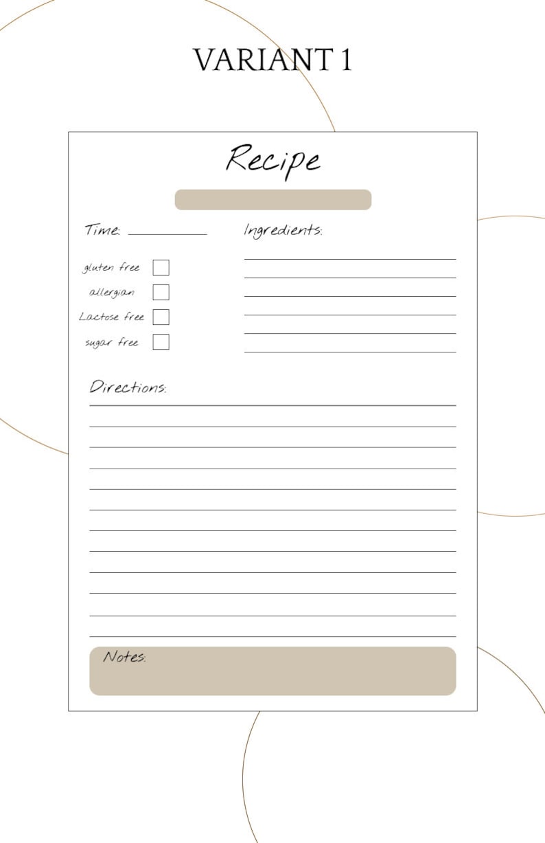 Digital Recipe Template, Printable Recipe Page, Recipe Card, Recipe ...