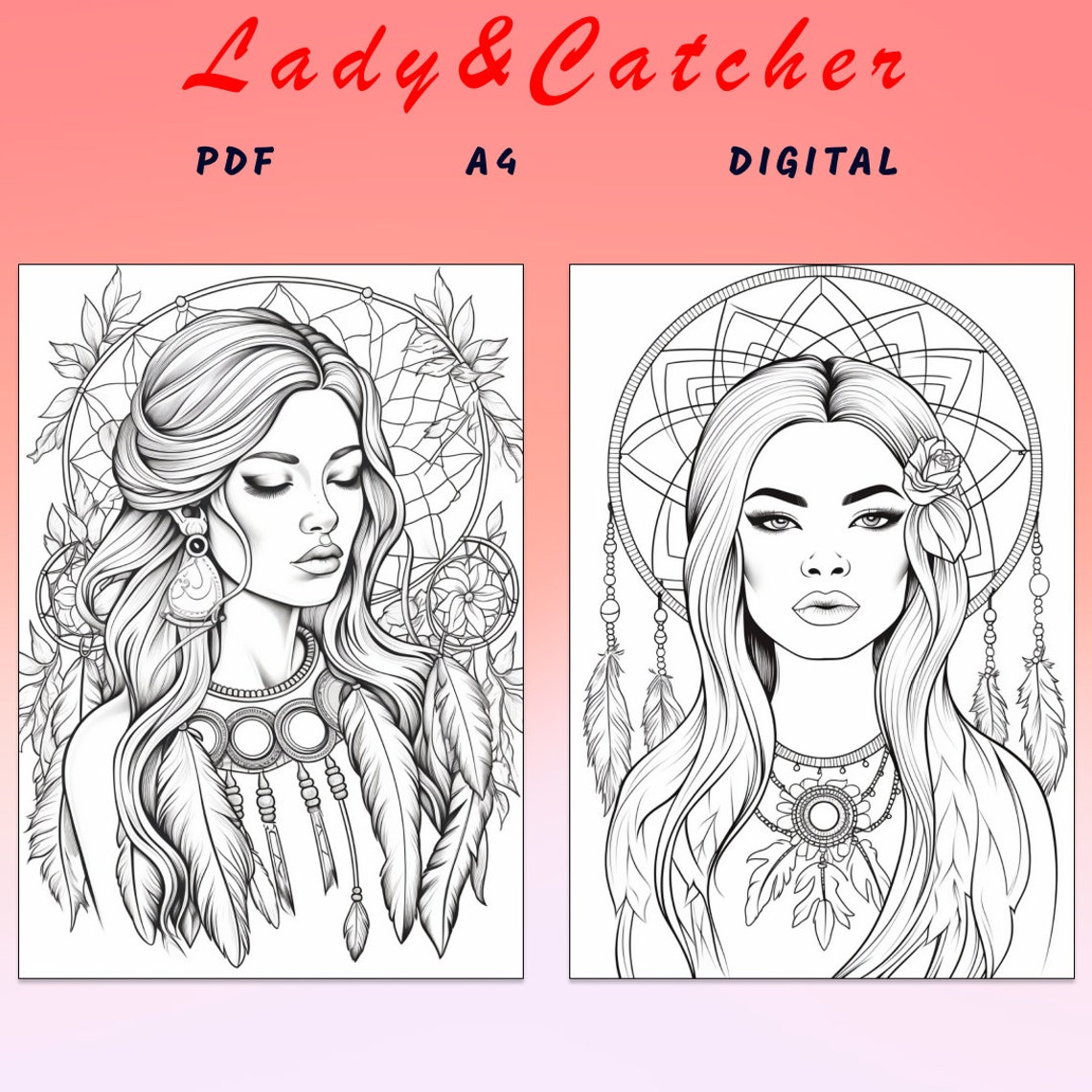32 Lady Coloring Page Book, Lady and Catchers Coloring, Adults Kids ...