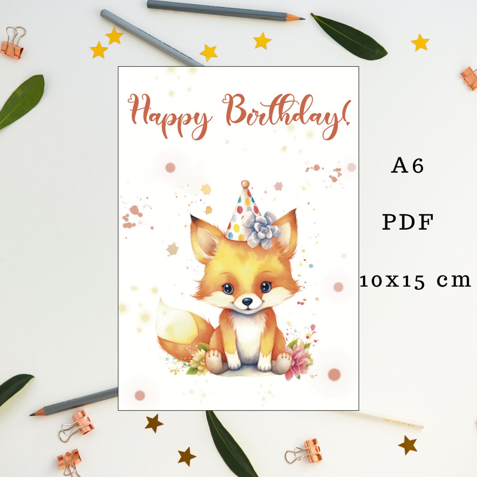 Fox Birthday Card, Happy Birthday Card, Digital Birthday Card ...