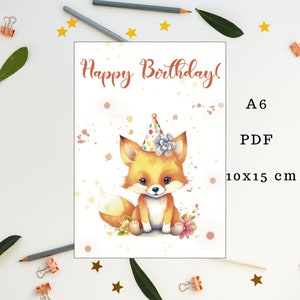 Fox Birthday Card, Cute Animal Illustration (digital Download) - Etsy